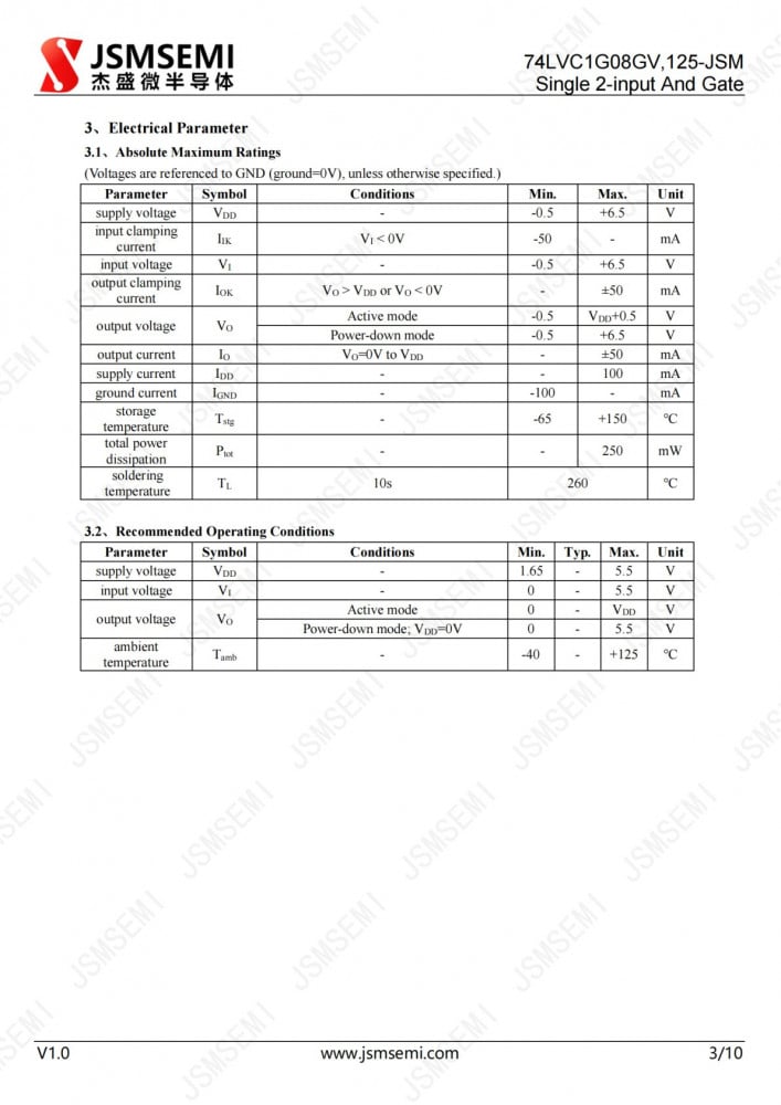 74LVC1G08 datasheet page 3