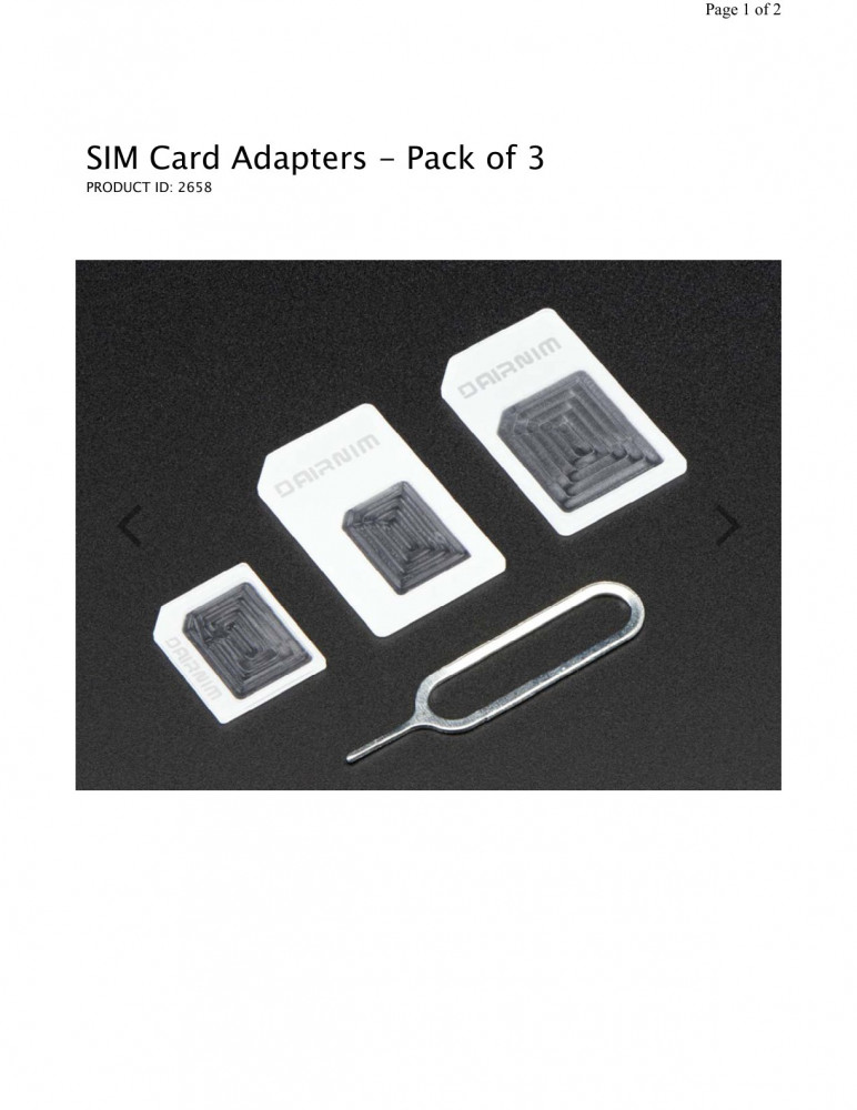 Model 2658 SIM card adapter product visual, page 1
