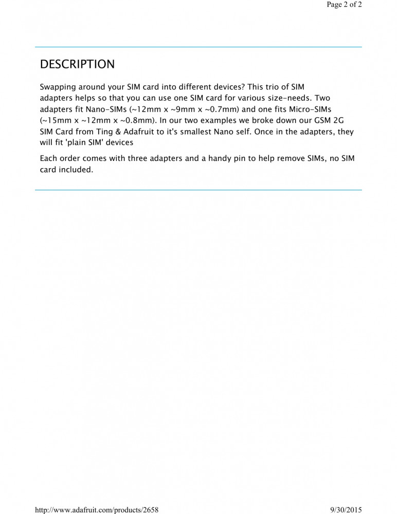 Model 2658 SIM card adapter product visual, page 2