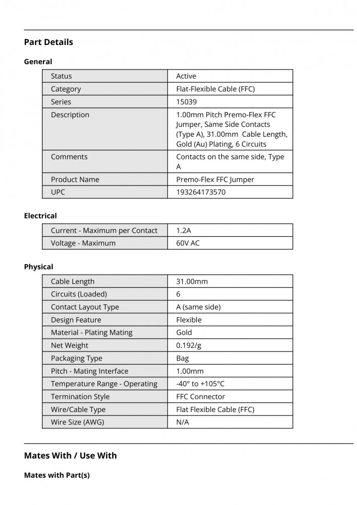 Molex FFC family specification, page 2
