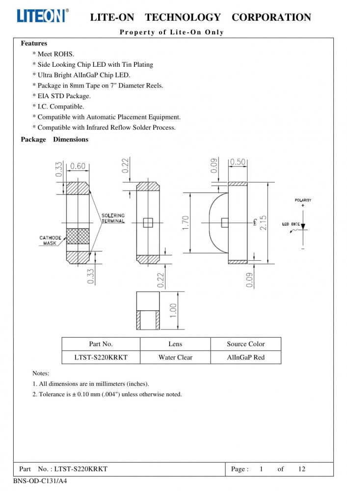 LTST-S220KRKT datasheet page 2