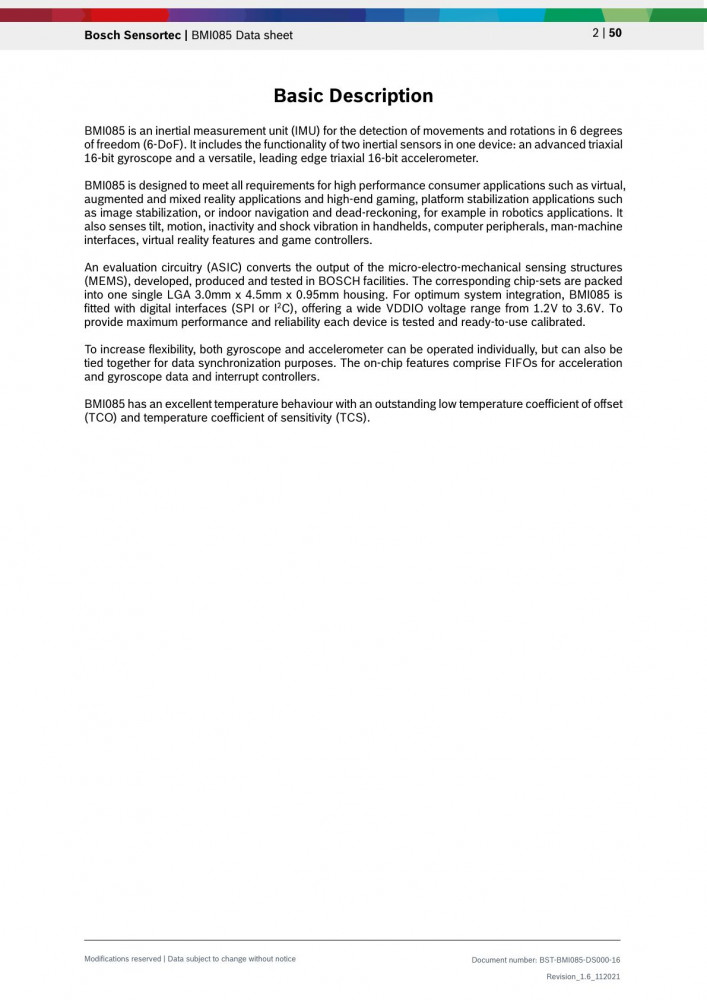 BMI085 datasheet page image 2
