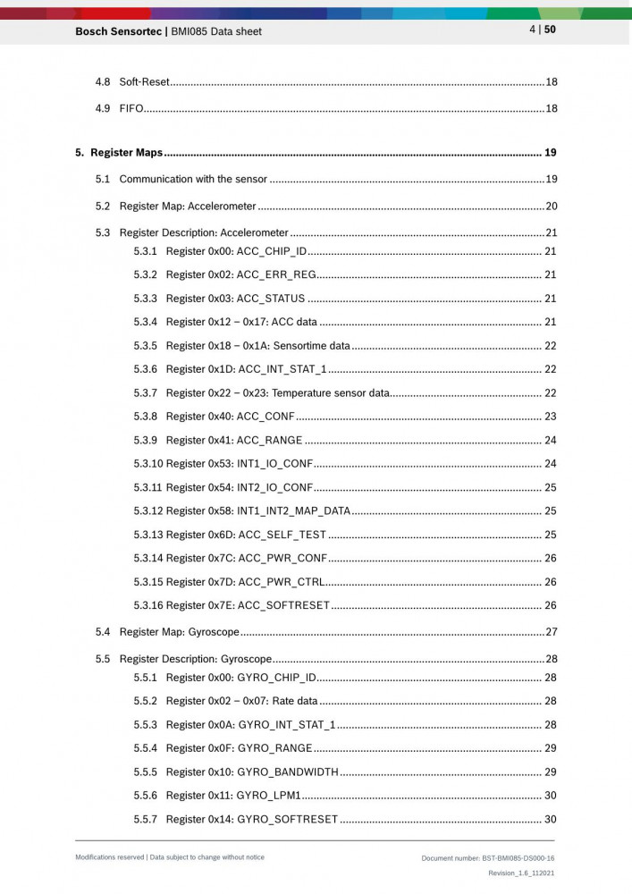 BMI085 datasheet page image 4