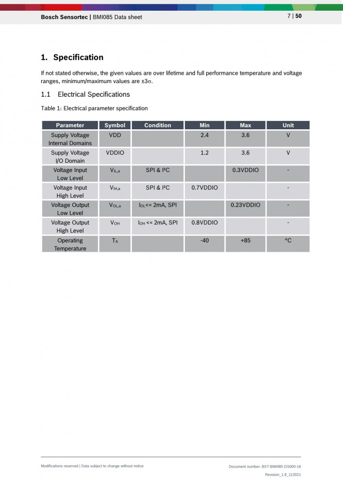 BMI085 datasheet page image 7