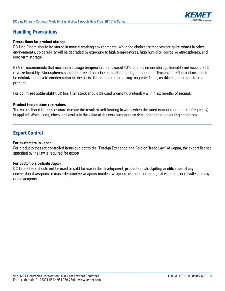KEMET SBT-0140W datasheet page 4