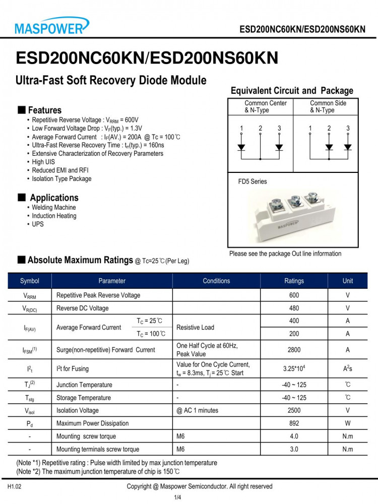 ESD200NC60KN technical document, page 1