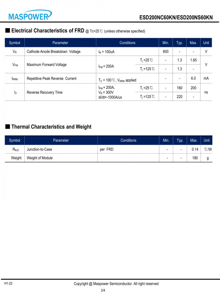 ESD200NC60KN technical document, page 2