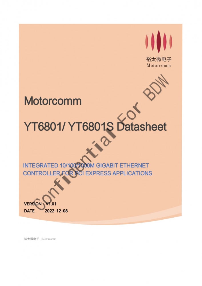 Motorcomm YT6801 datasheet page 1