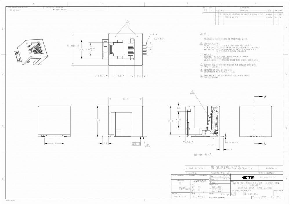 TE Connectivity 1857884-1 technical drawing page 1