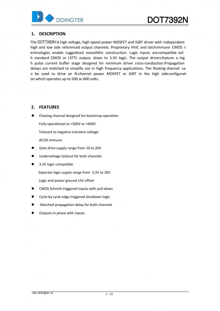 DOT7392N datasheet page 1