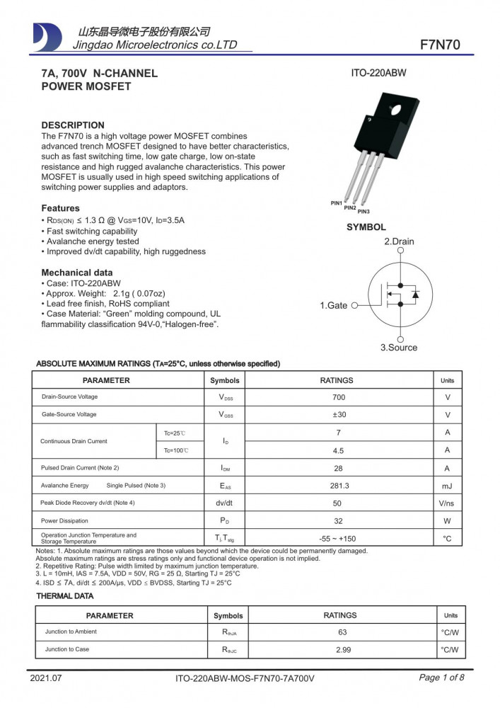 F7N70L datasheet page 1