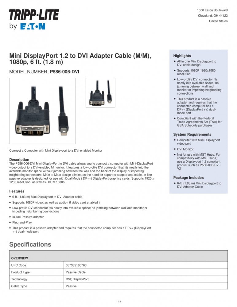 P586-006-DVI technical document page 1
