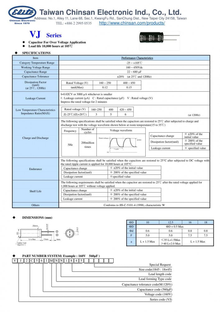Chinsan VJ series datasheet page 1