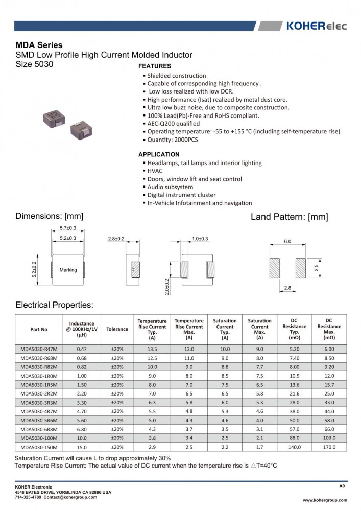 KOHERelec MDA Series datasheet page 1