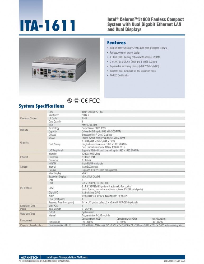 ADVANTECH ITA-1611 technical document page 1