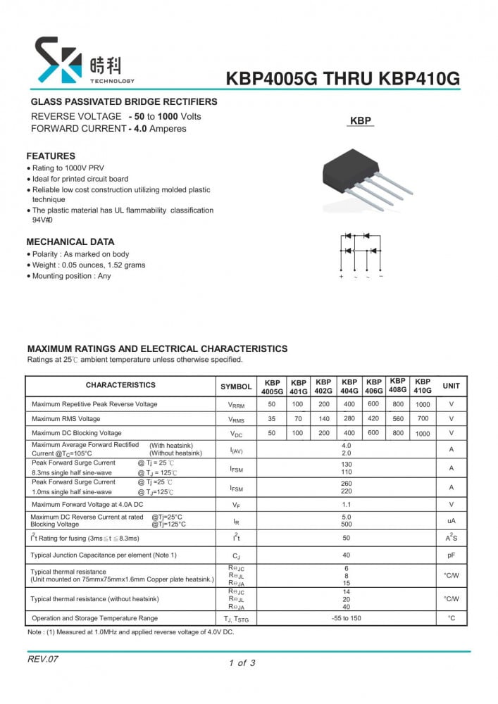 KBP406G datasheet page 1