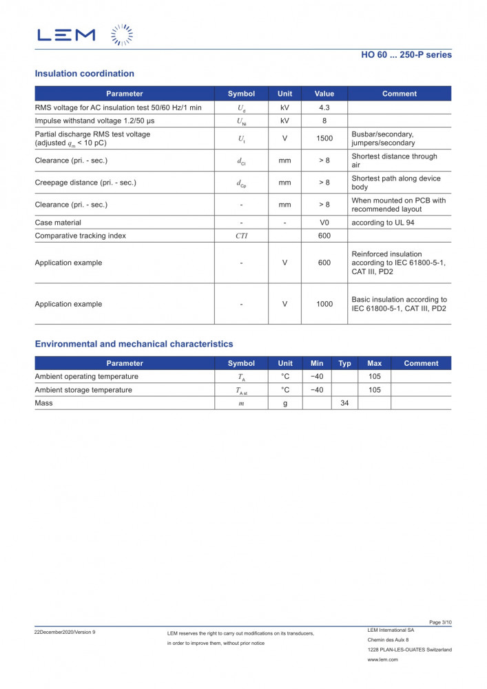 LEM HO-P datasheet page 3