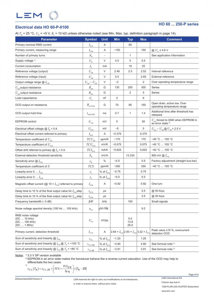 LEM HO-P datasheet page 4