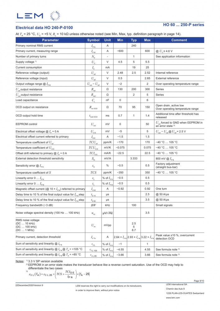 LEM HO-P datasheet page 9