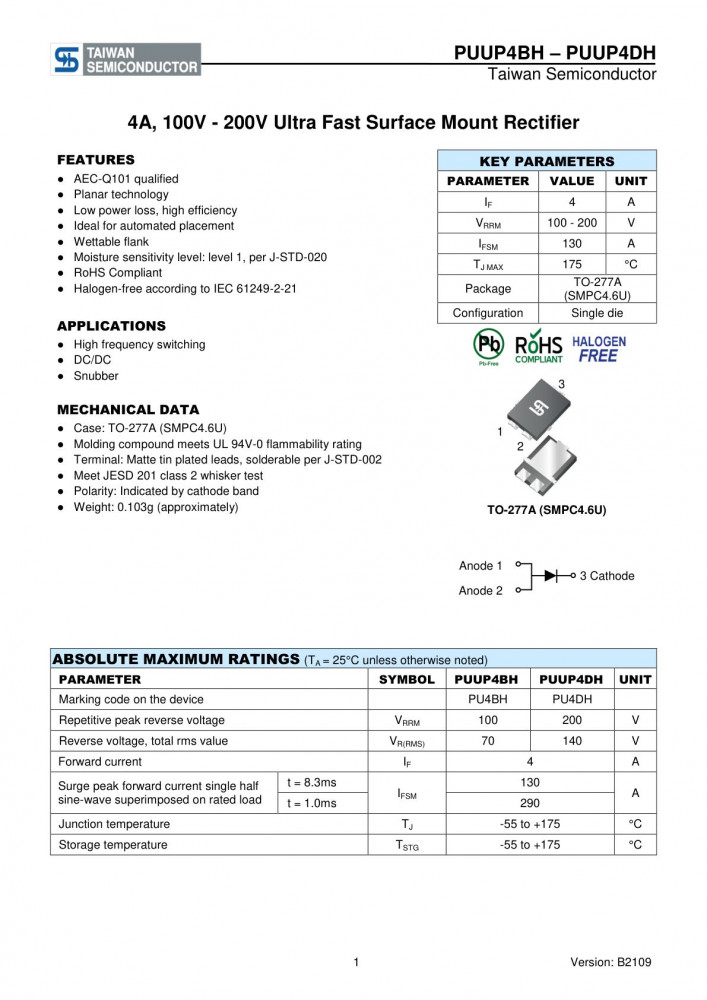 PUUP4BH datasheet page 1