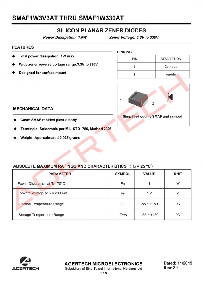 SMAF1W56AT datasheet page 1
