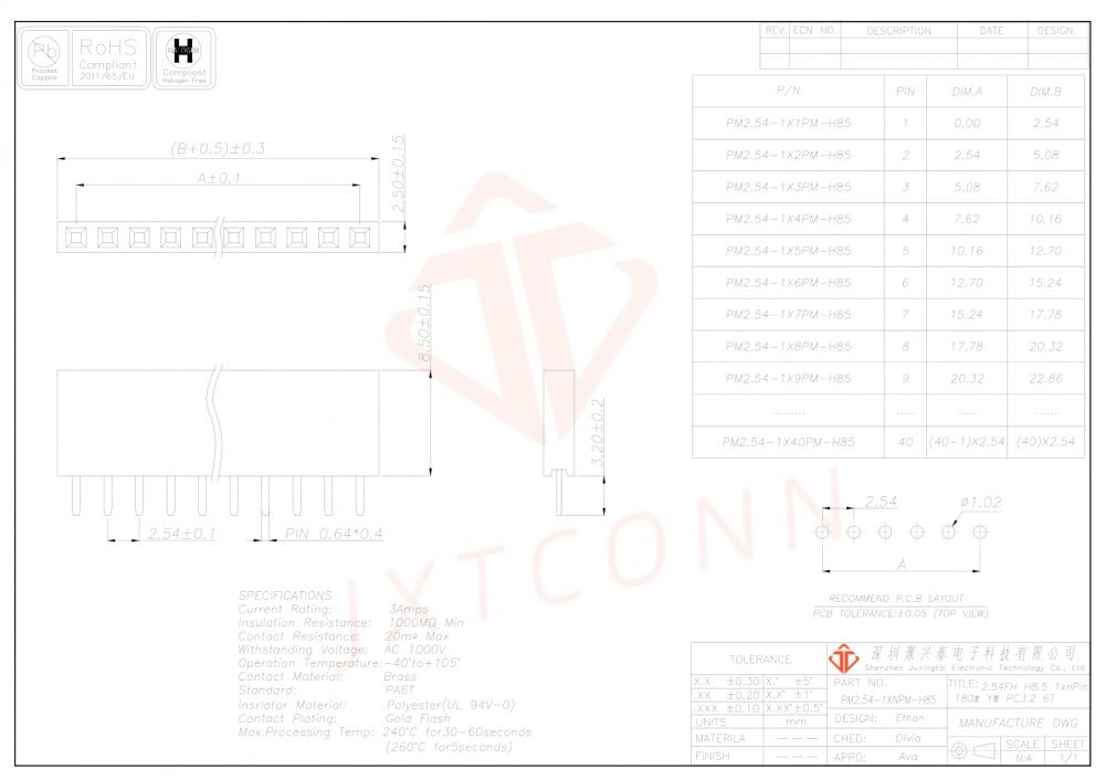 PM2.54-1X2PM-H85 technical drawing page