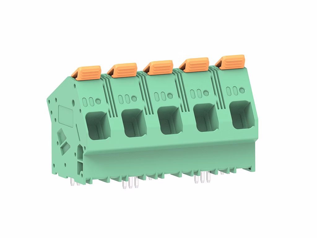 15.00mm Pitch Lever Activated Fixed Mount PCB Terminal Block, 35° Wire Entry, Left Rear Terminal, 5 Circuits for sale