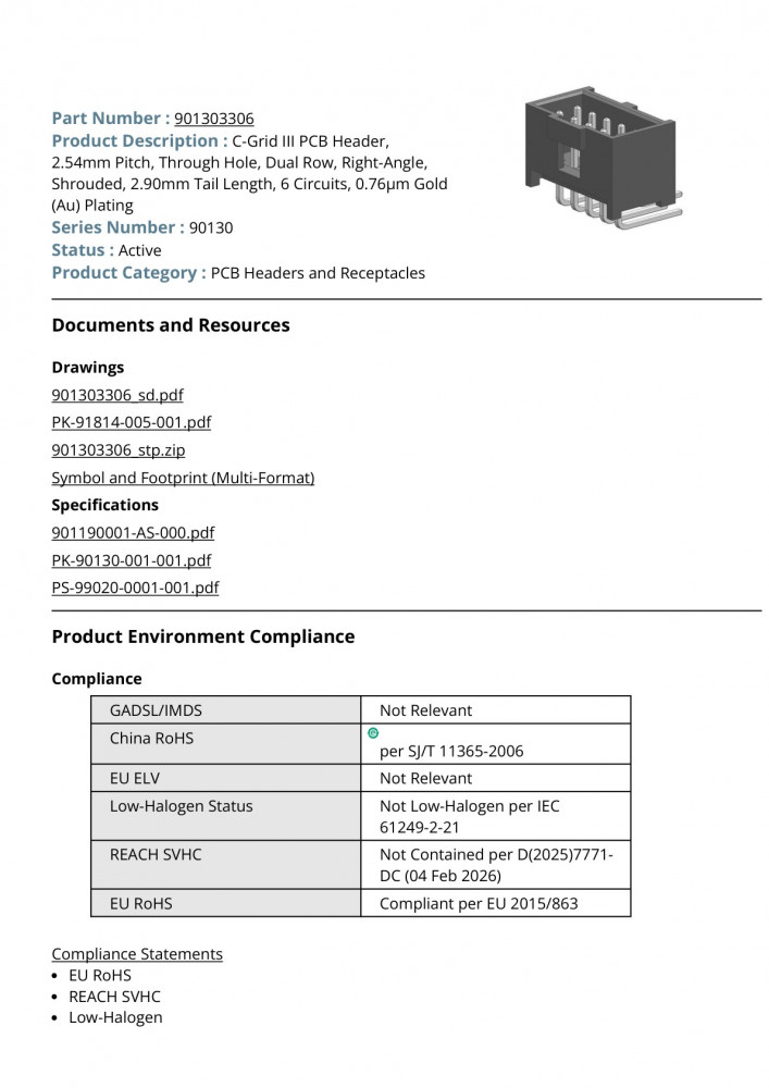 MOLEX 901303306 technical document page 1