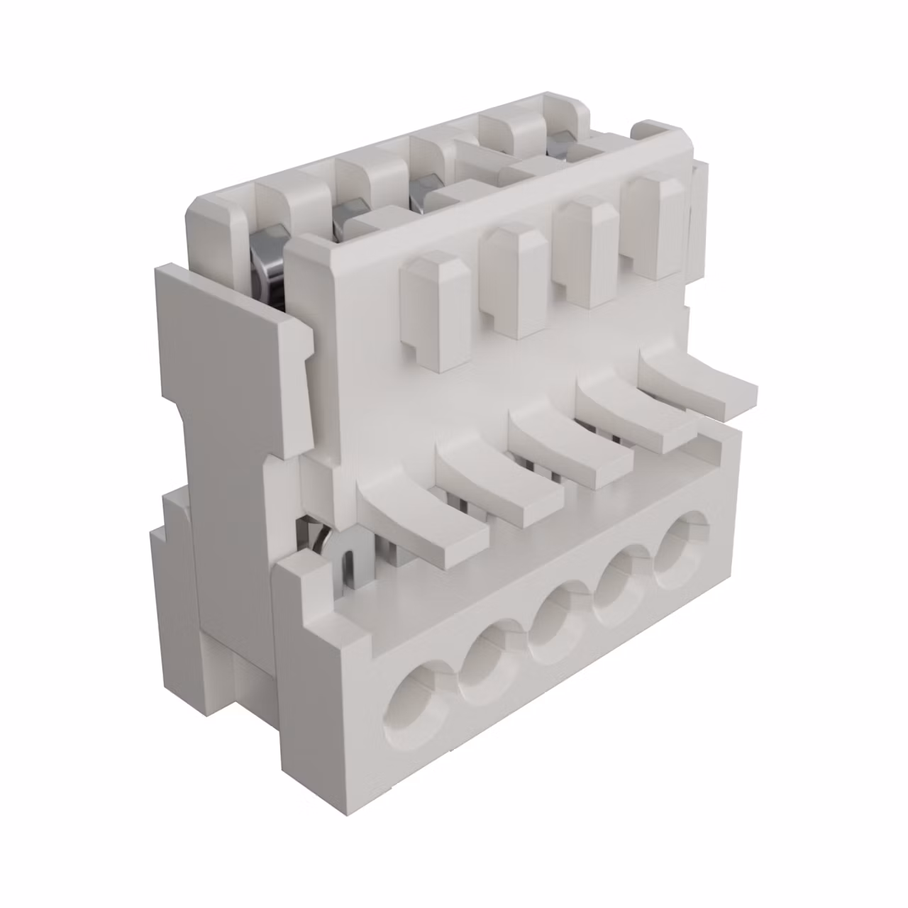 Appli-Mate RAST 2.5 IDT Housing, 2.50mm Pitch, with Side Latches, Female, 5 Circuits, Position Keys A & F Removed, Polarizing Rib Between 3/4, Red Color Stripe for sale