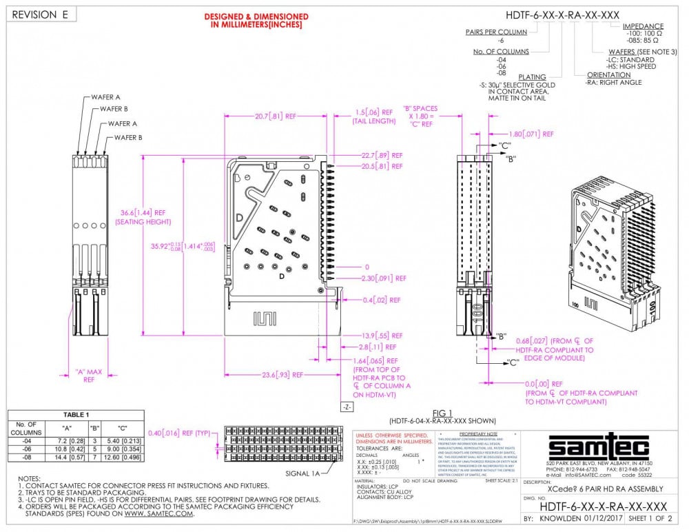 Samtec HDTF-6-04-S-RA-LC-100 drawing page 1