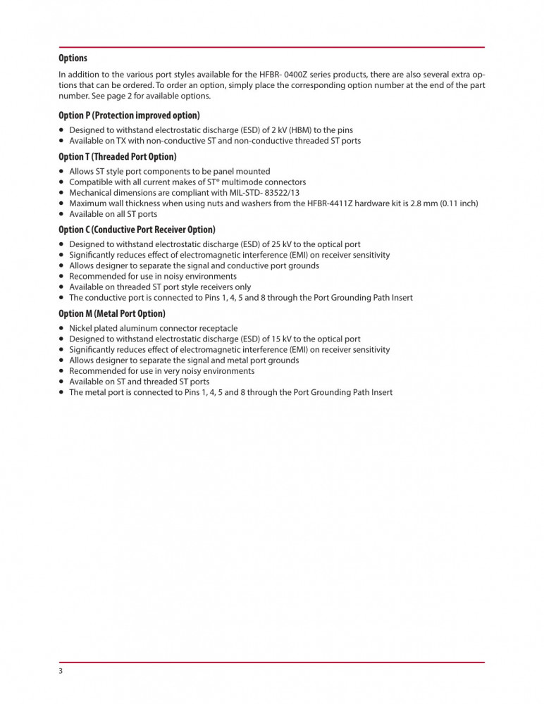 HFBR-14xxZ and HFBR-24xxZ datasheet page 3