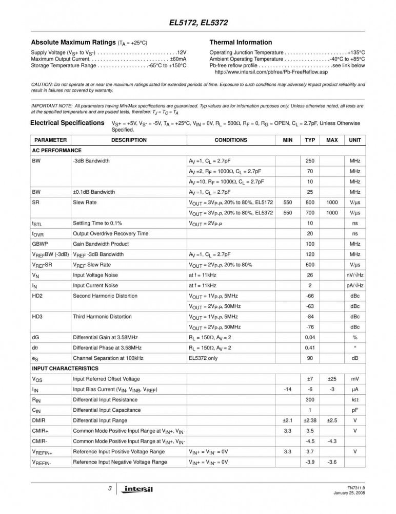 EL5372IU datasheet page 3