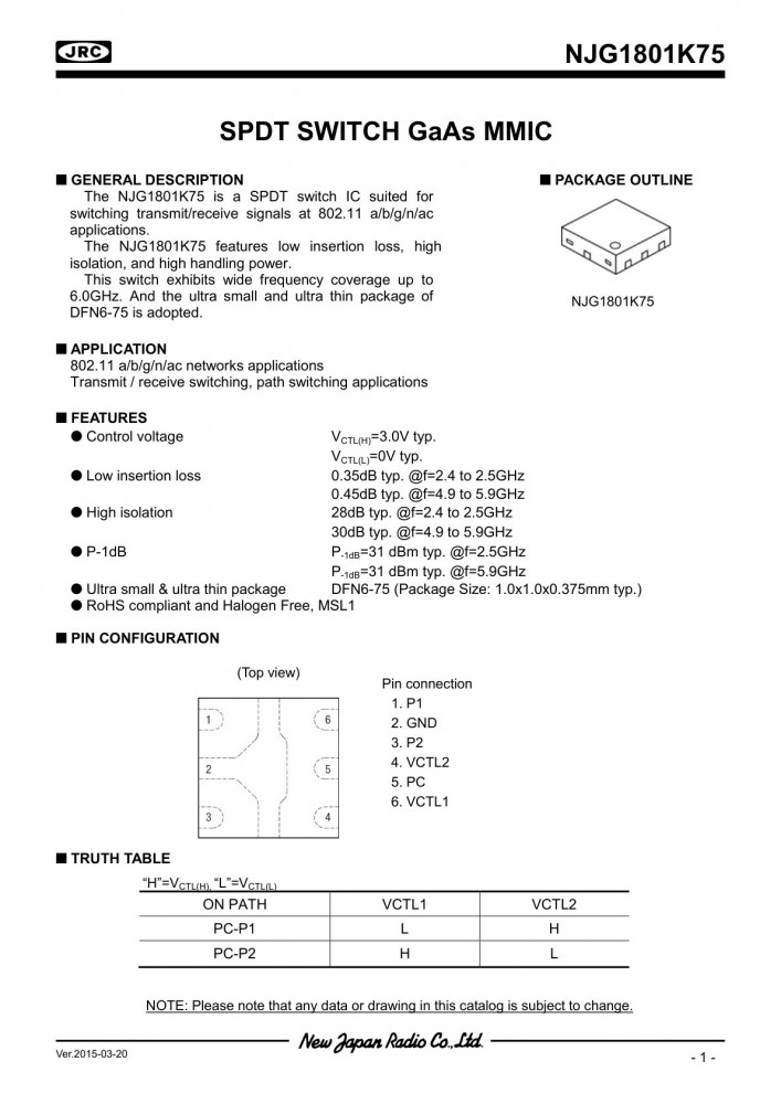 NJG1801K75-TE1 datasheet page 1