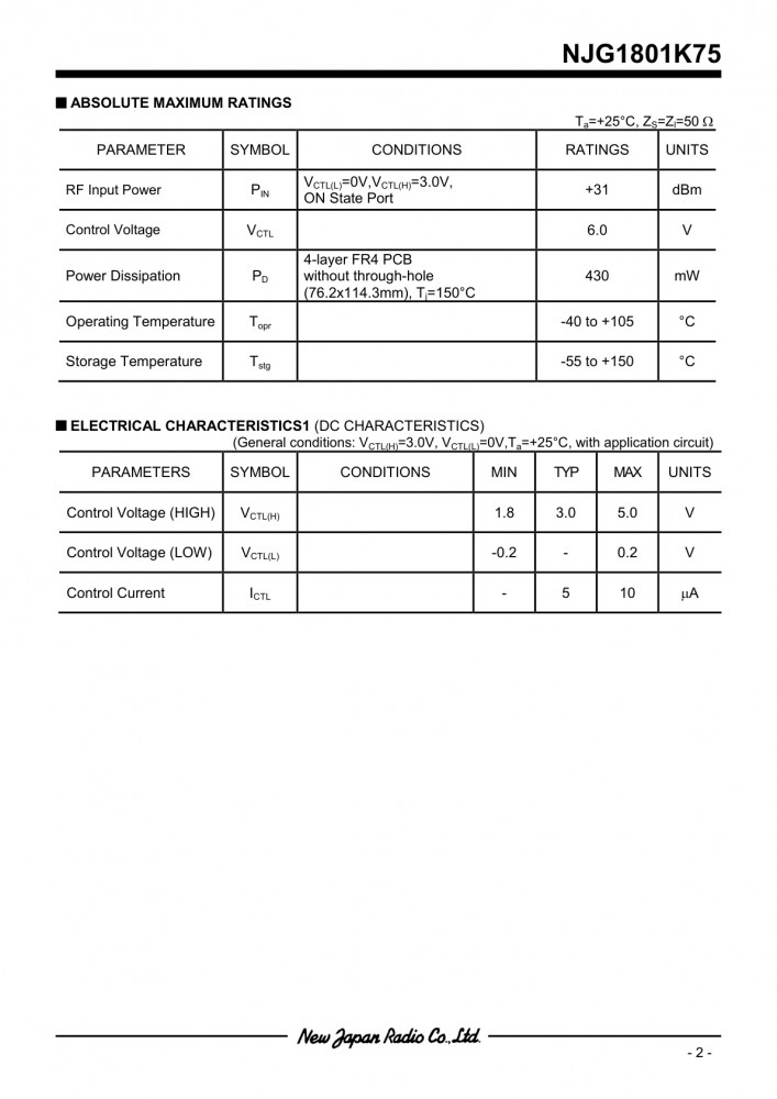 NJG1801K75-TE1 datasheet page 2