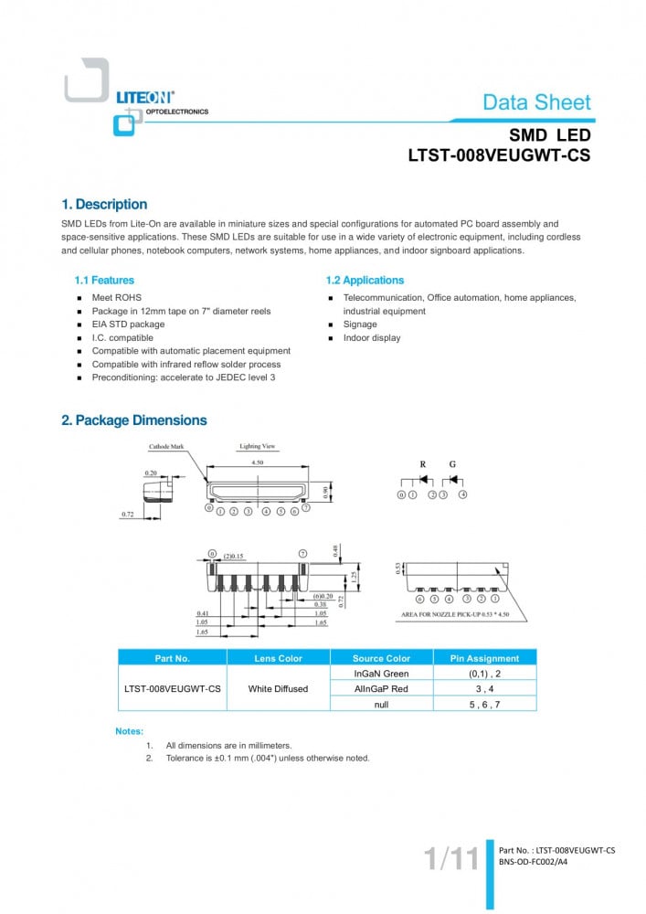 LTST-008VEUGWT-CS datasheet page 2