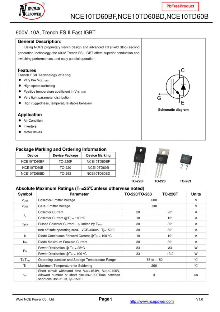 NCE10TD60BD datasheet page 1