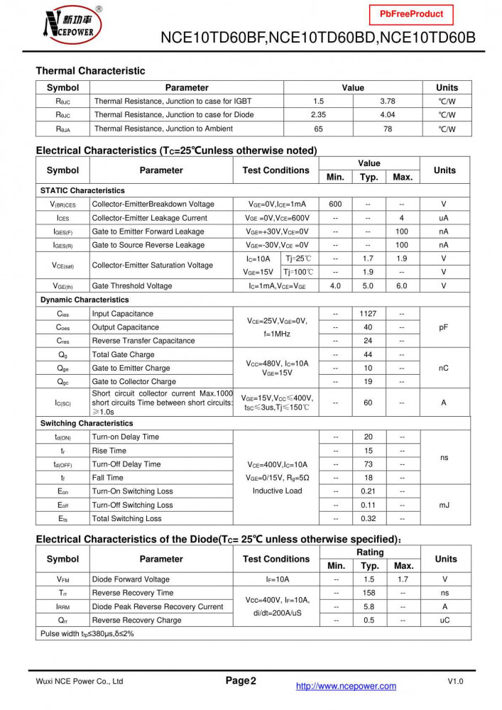 NCE10TD60BD datasheet page 2