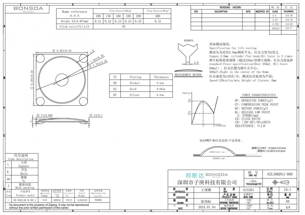 BONSDA SD-X62L20-K-DN technical drawing reference