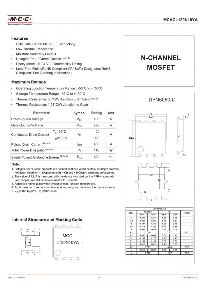 MCACL120N10YA-TP datasheet page 1
