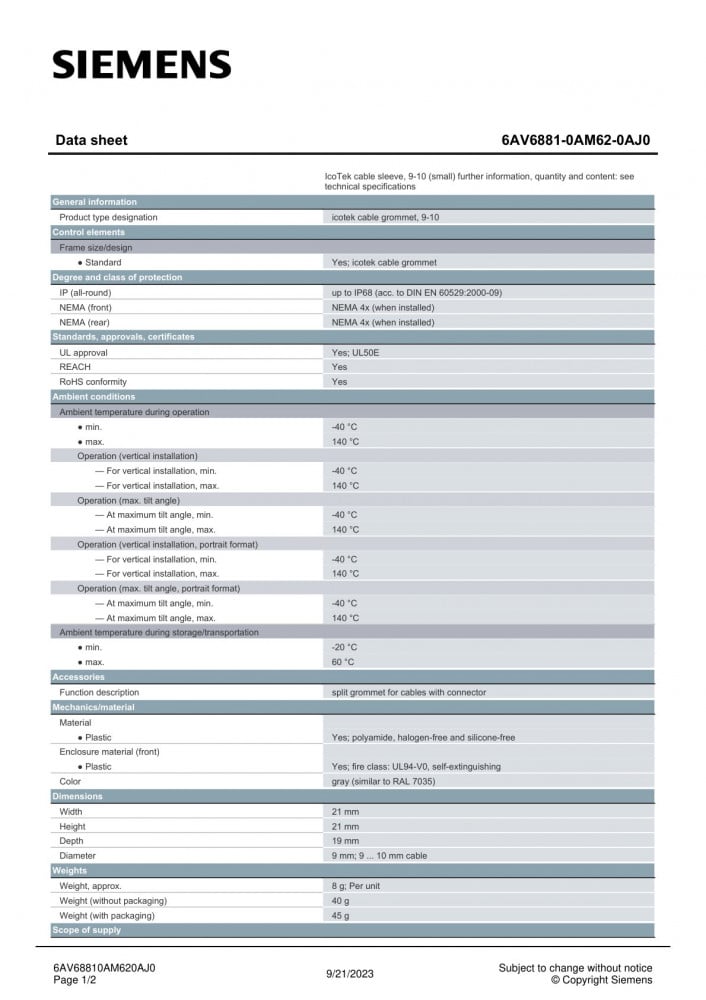 6AV68810AM620AJ0 datasheet page 1