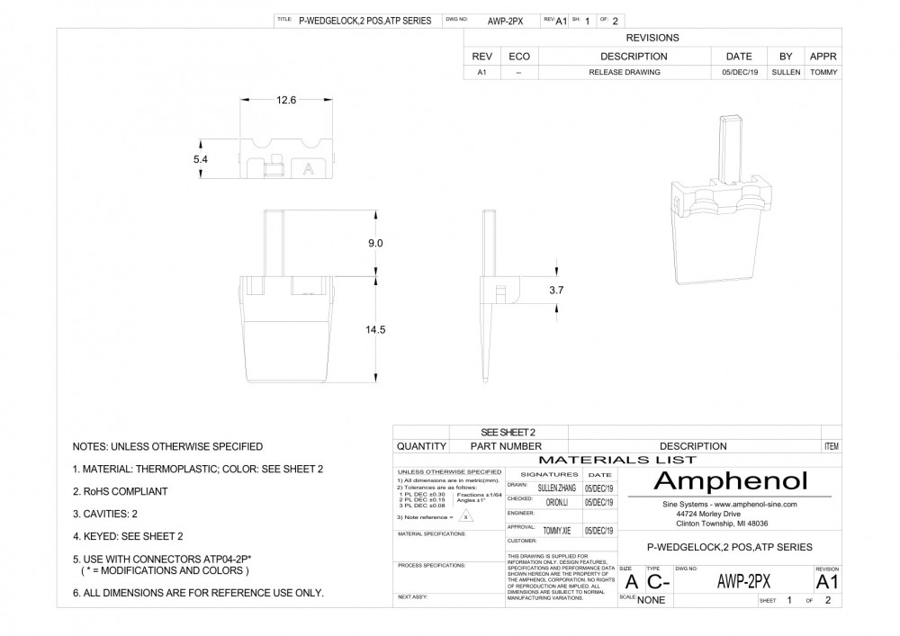 Amphenol AWP-2PC drawing page 1