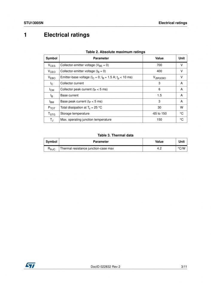 STU13005N datasheet page 3