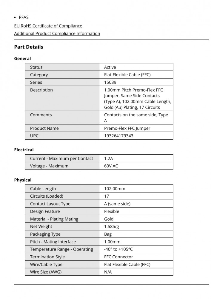 MOLEX 1.00 mm pitch FFC family specification, page 2