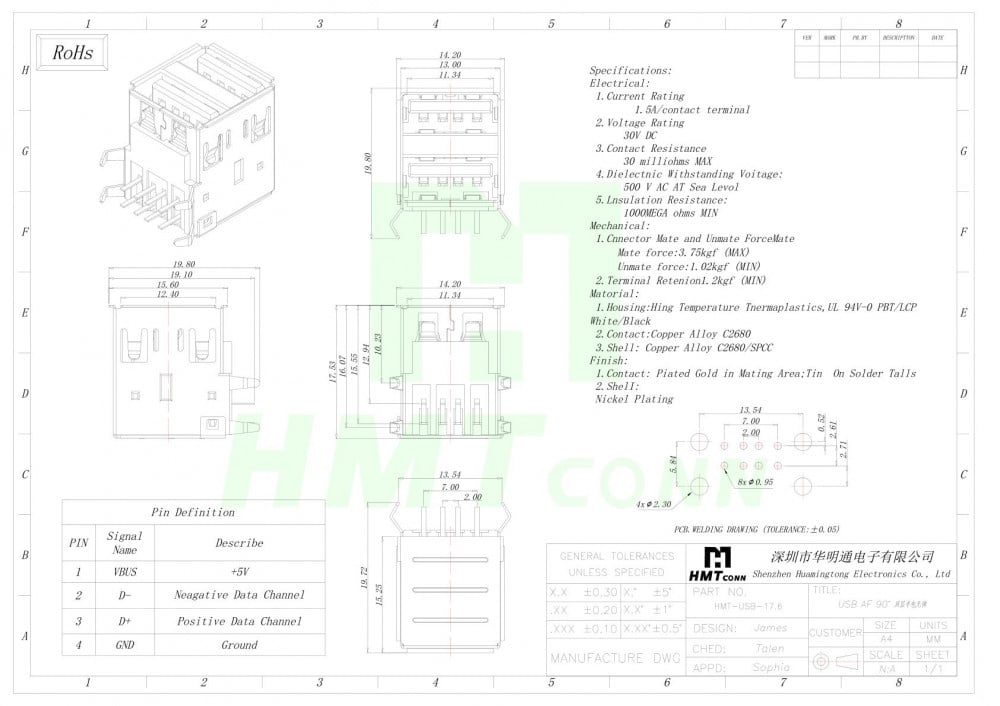 HMT-USB-17.6 product drawing preview