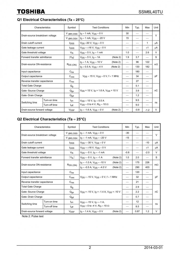 SSM6L40TU,LF datasheet page 2