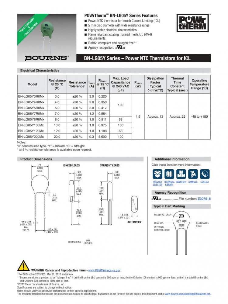 Bourns BN-LG05Y series datasheet page 1
