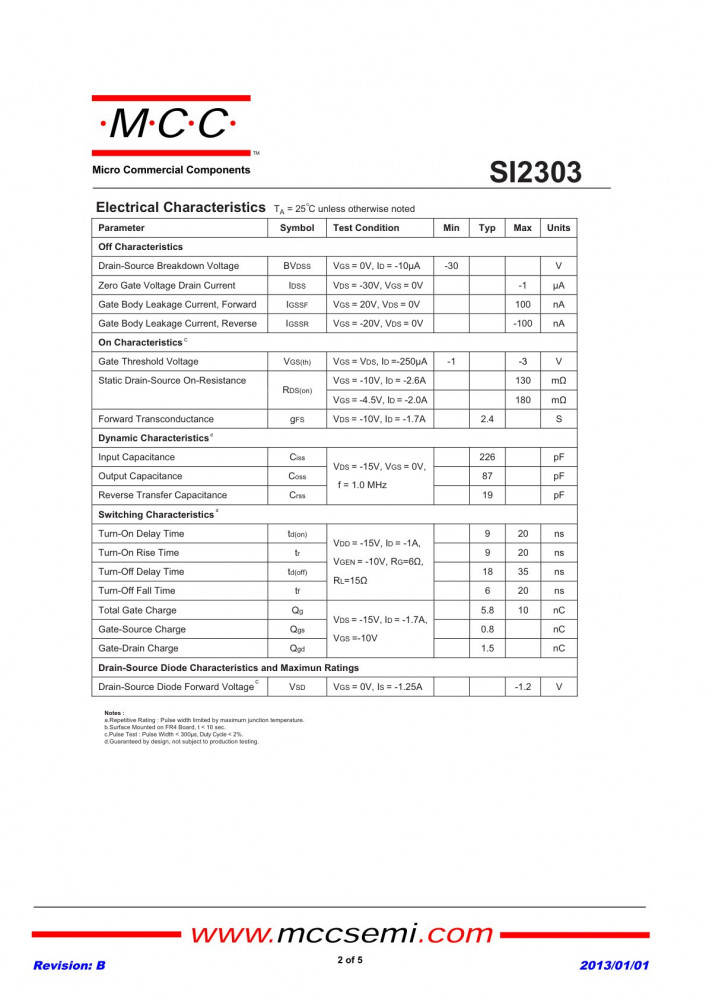 SI2303-TP datasheet page 2