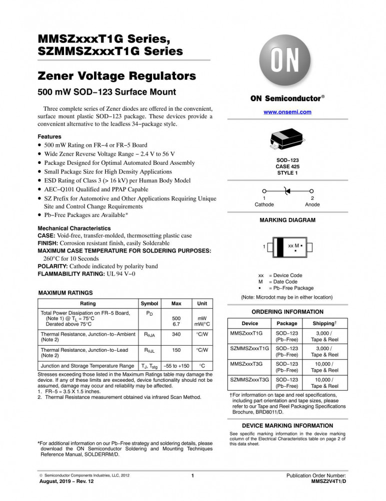 SZMMSZ15T1G datasheet page 1