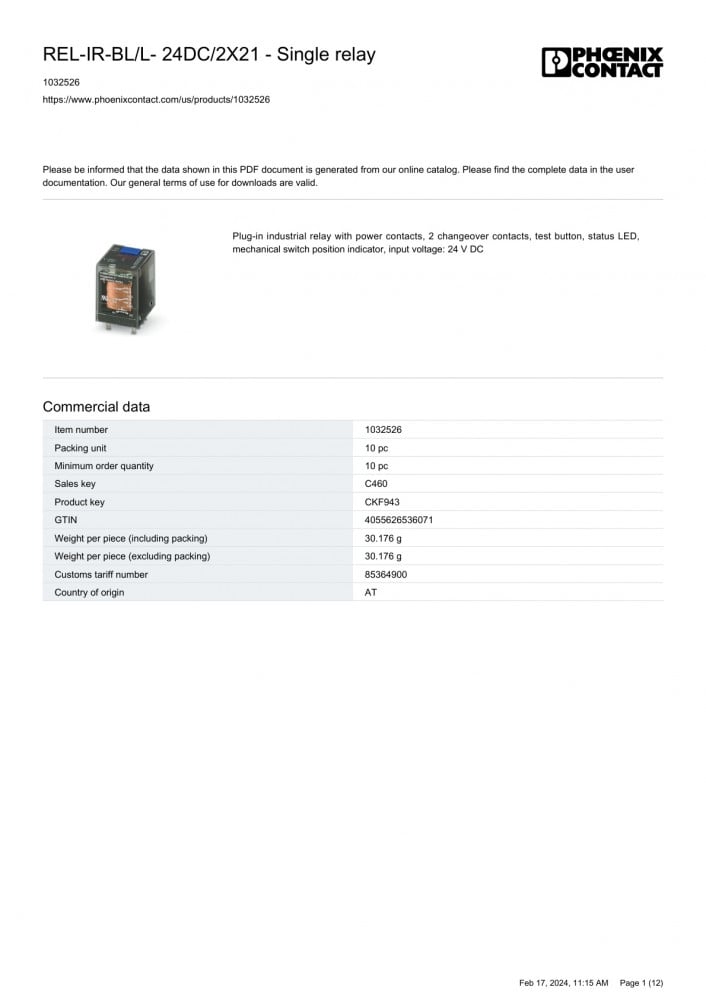 Phoenix Contact 1032526 datasheet page 1