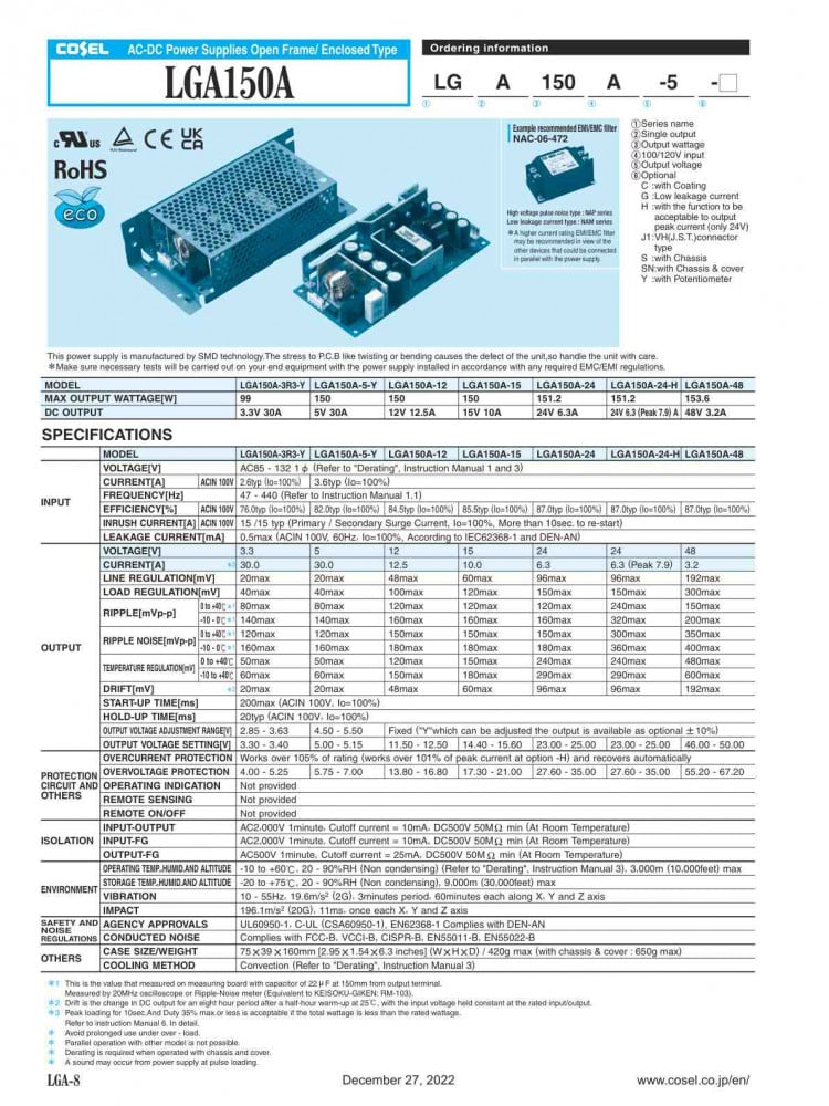 Cosel LGA series datasheet page 8
